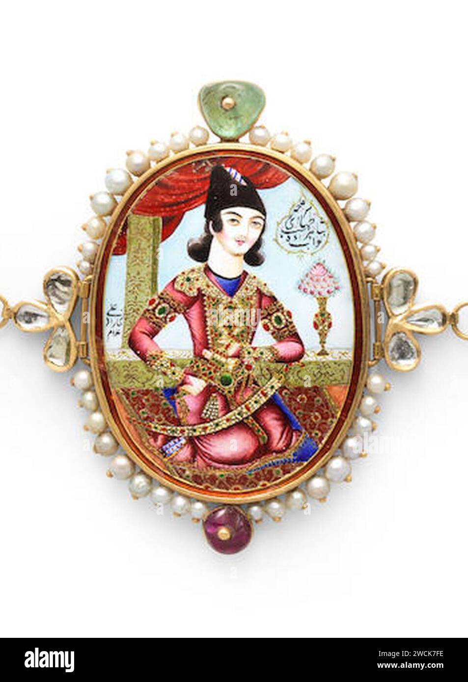 A Qajar enamelled gold plaque signed by Ghulam 'Ali, depicting Prince ...