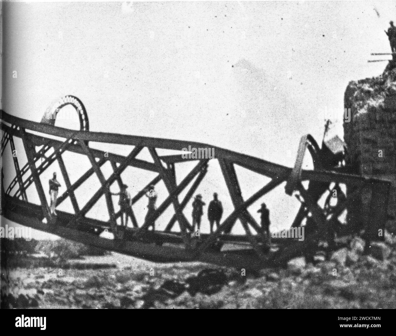 A railway bridge at Veertien Strome, destroyed by the Boer military ...