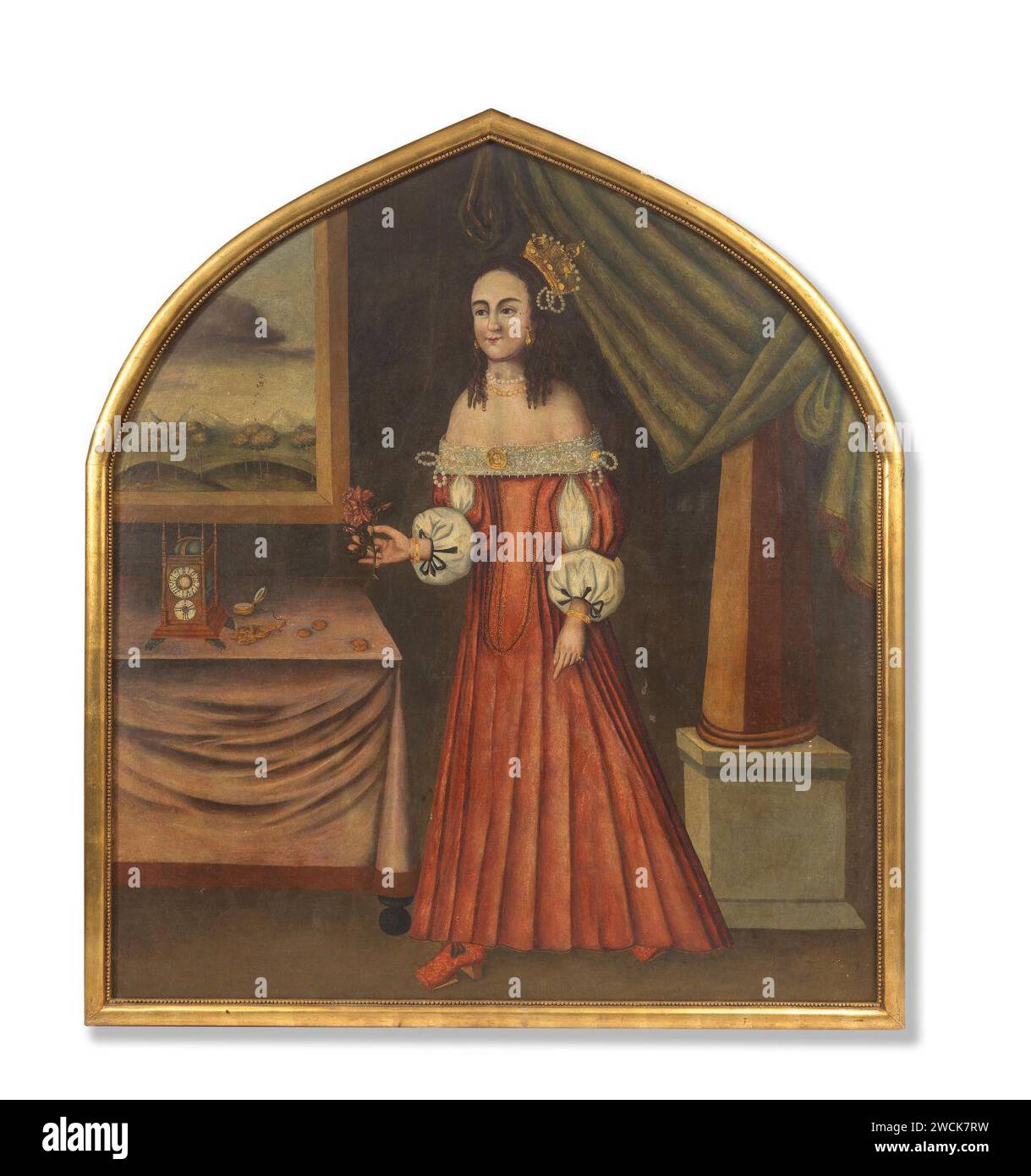 A rare Safavid oil painting depicting a lady (perhaps Hapsburg Empress ...