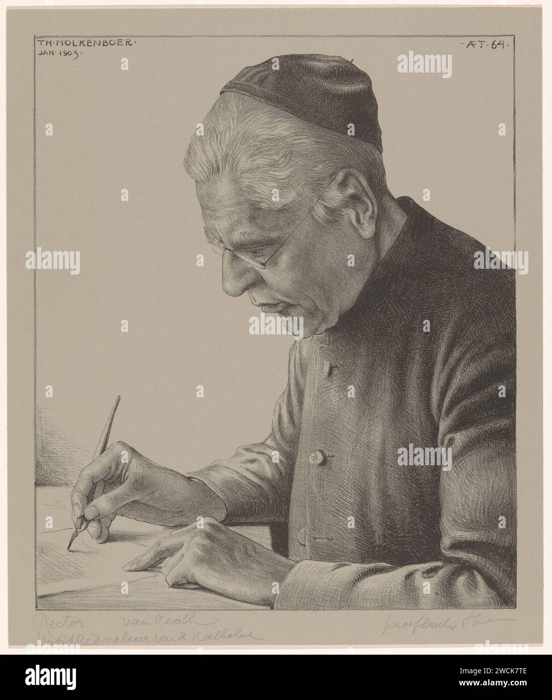 Portrait of A.M.C. Van Cooth Writing, Theo Molkenboer, 1905 print At ...