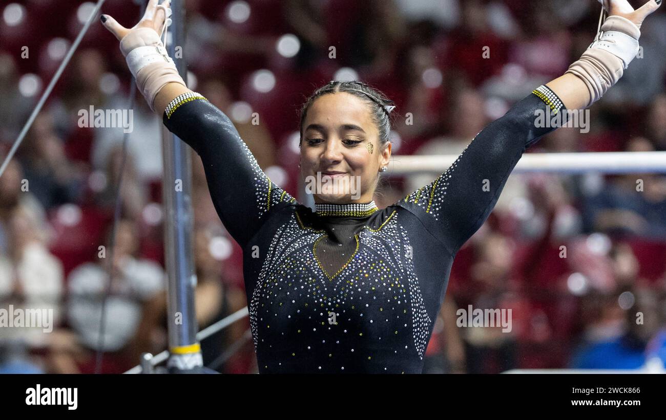 Missouri gymnast Mara Titarsolej during an NCAA gymnastics meet against ...