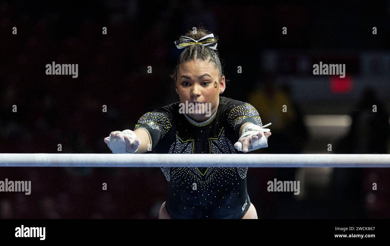 Missouri gymnast Kyra Burns during an NCAA gymnastics meet against ...