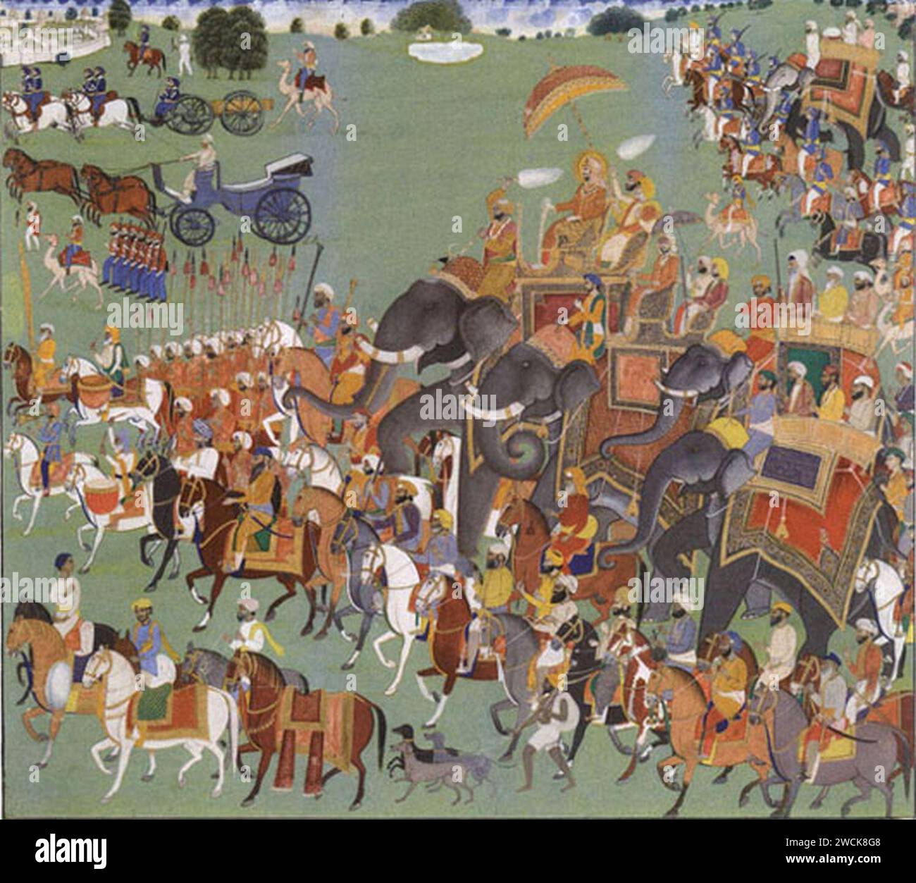 A royal Sikh procession - Maharaja Sher Singh of the Punjab on elephant ...