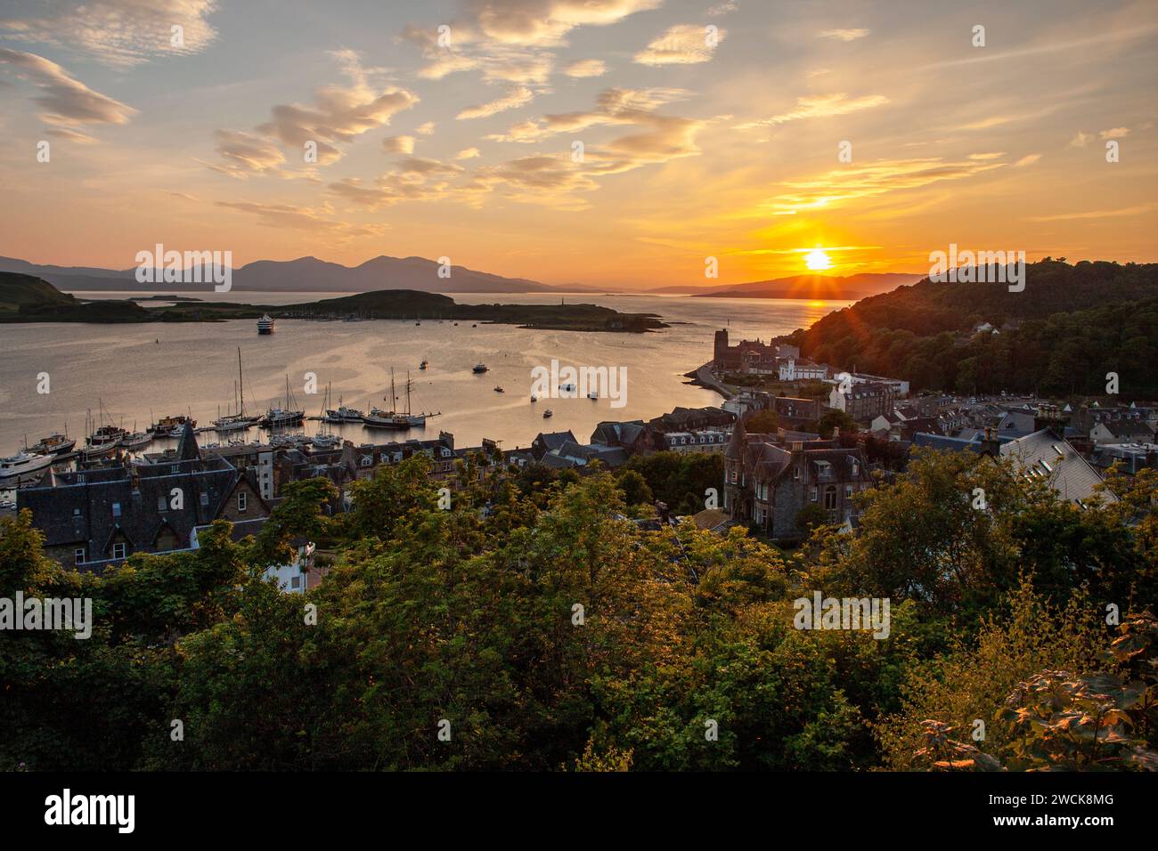 Sunset over Oban Bay, Argyll Stock Photo - Alamy