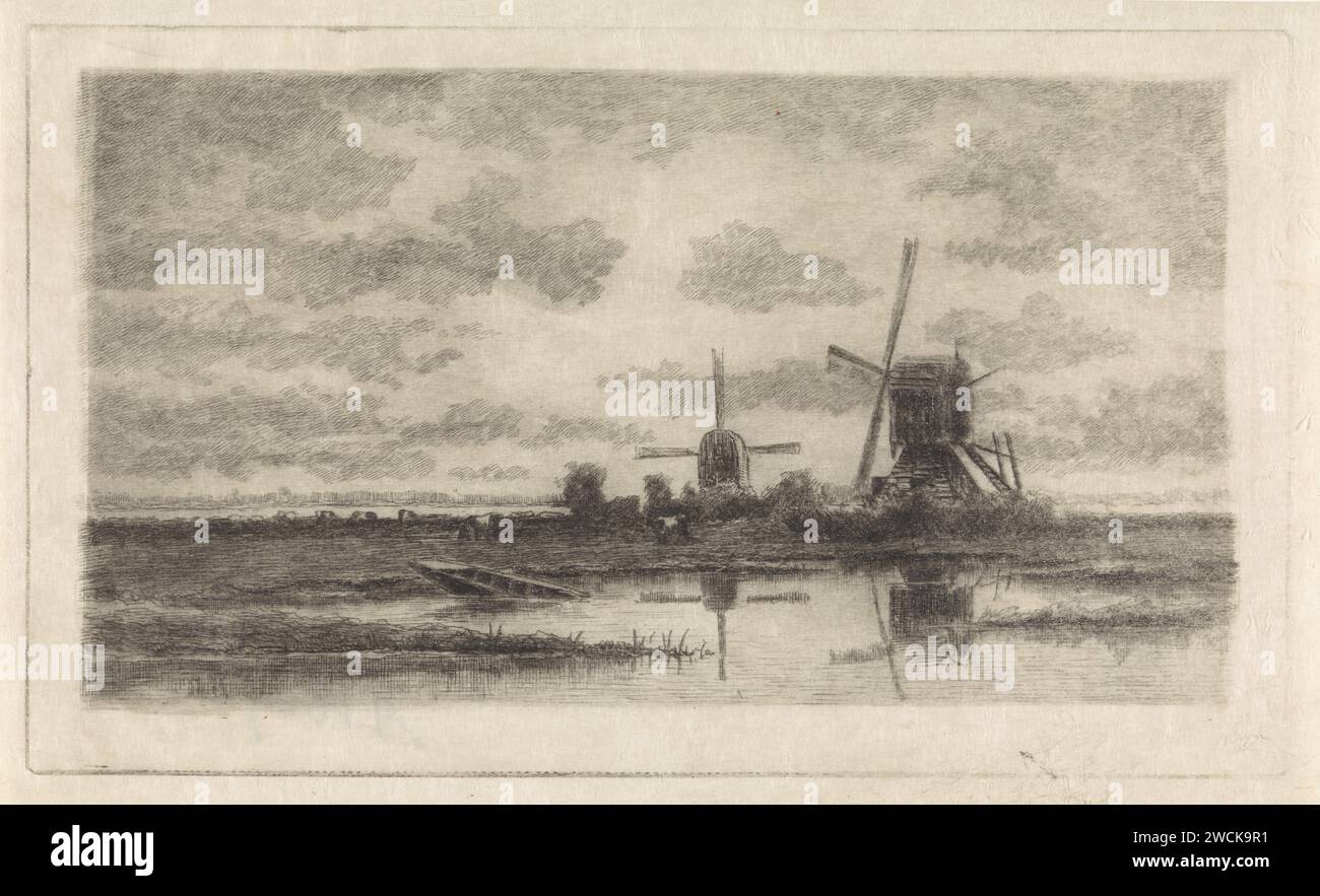 Landscape with two mills at a pond, Elias Stark, 1859 - 1891 print ...