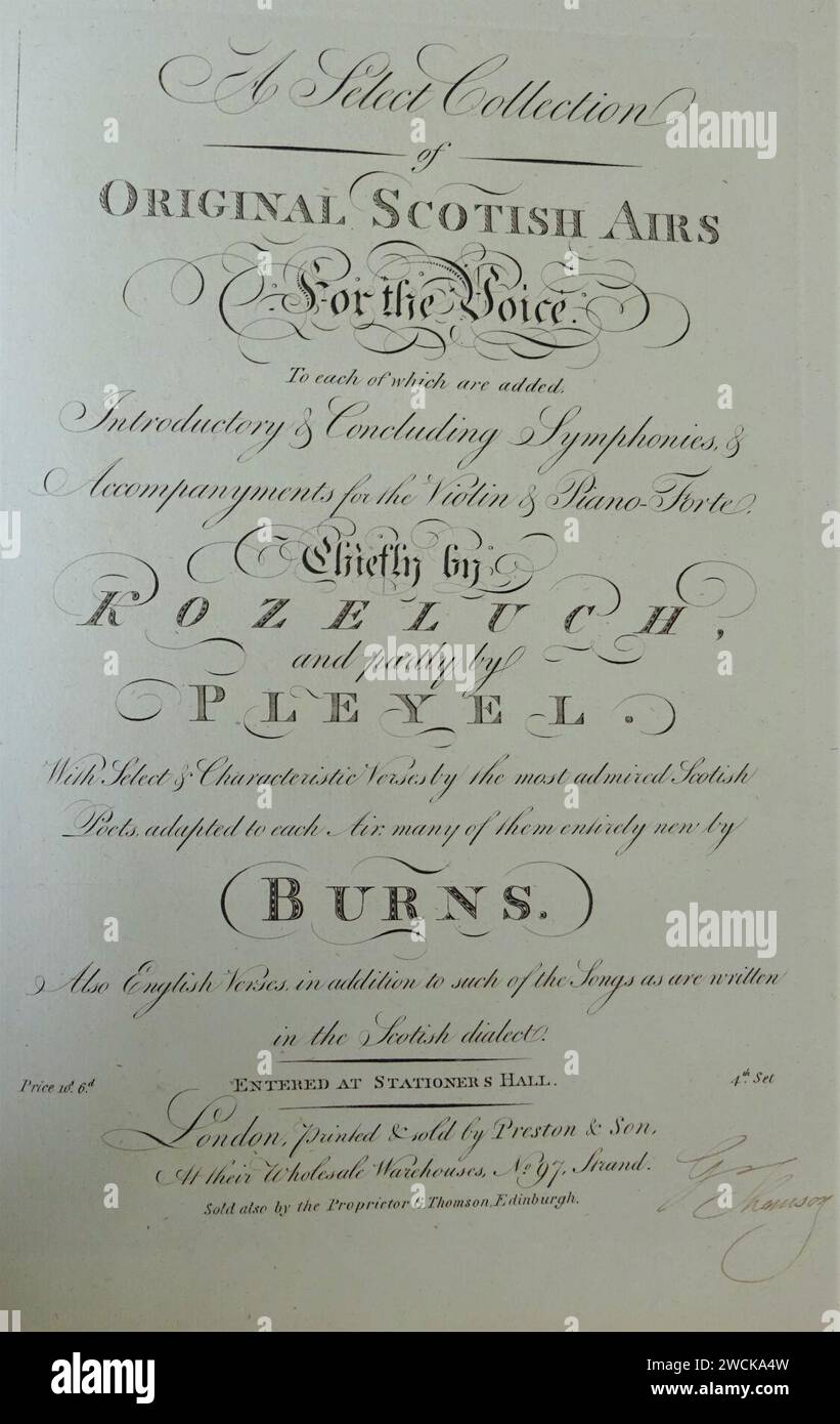 A Select Collection of Original Scotish Airs for the Voice. 1805 ...