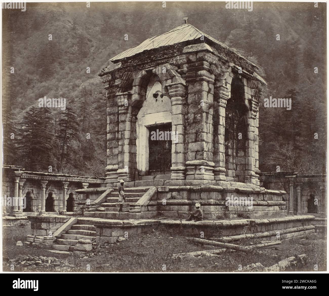 Men at a temple in Buniyar, Jammu & Kashmir, India, Samuel Bourne, 1862 ...