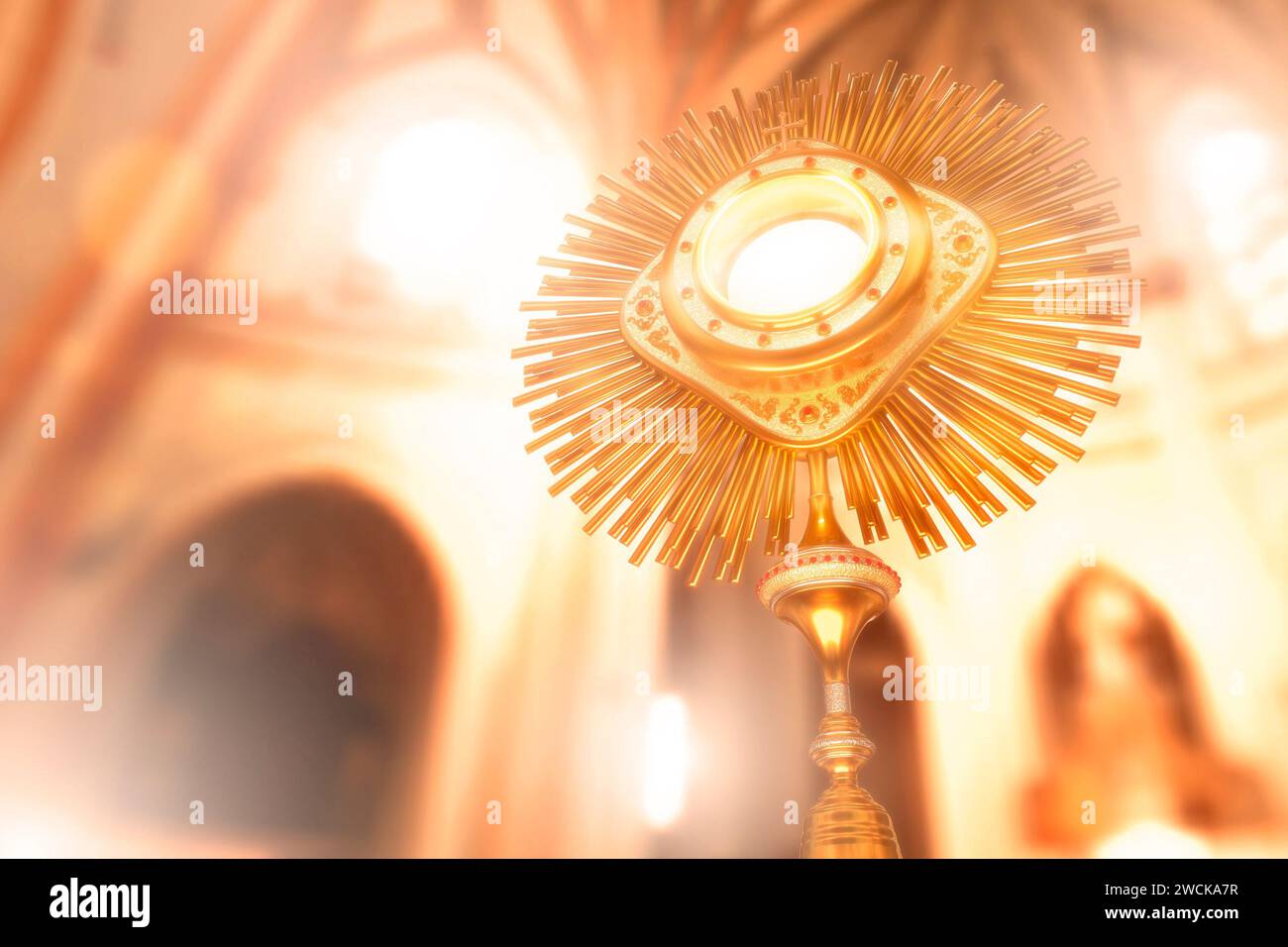 A monstrance containing the consecrated host being displayed in a ...