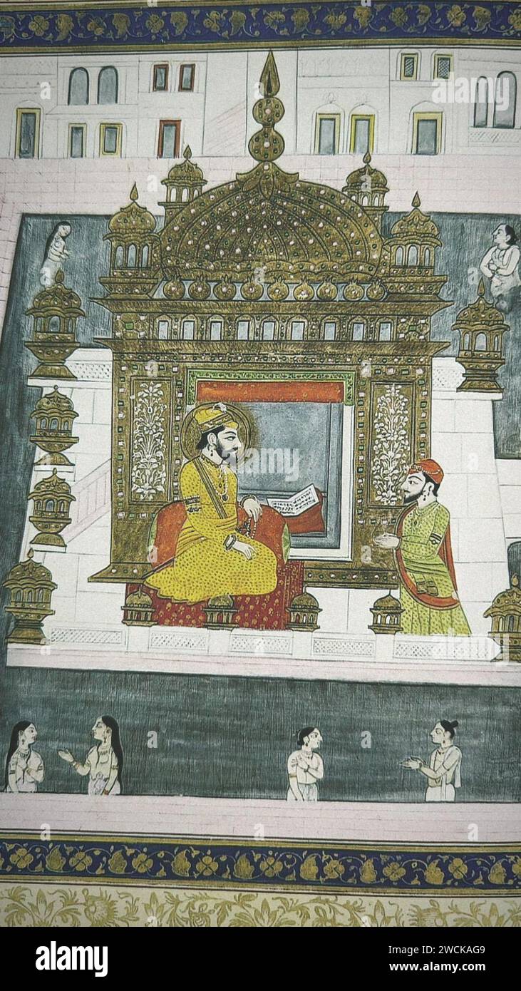 A Sikh Guru (Perhaps Guru Arjan Dev) Seated in the Golden Temple at ...