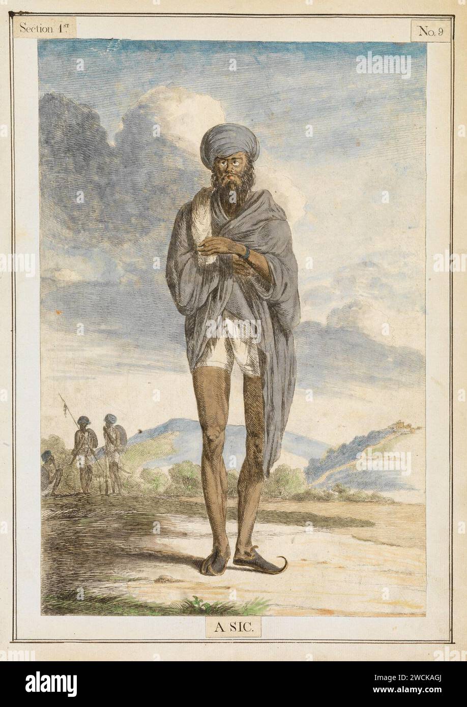 A Sikh in a landscape; watercolour etching from 'A Collection of Two ...