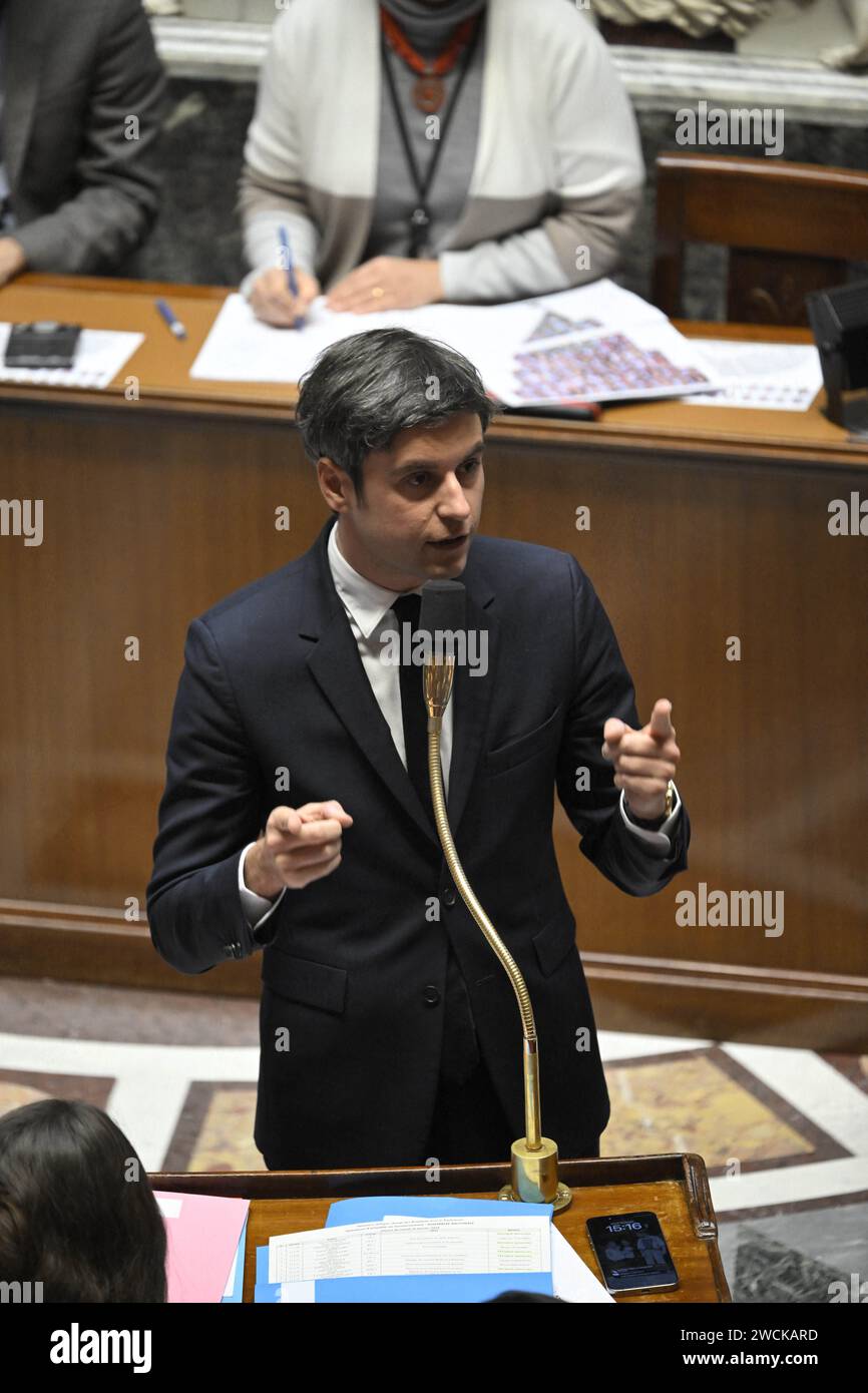 Paris, France. 16th Jan, 2024. French Prime Minister Gabriel Attal ...
