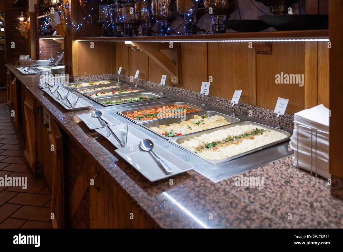 Delicious food on the buffet table in the restaurant Stock Photo - Alamy