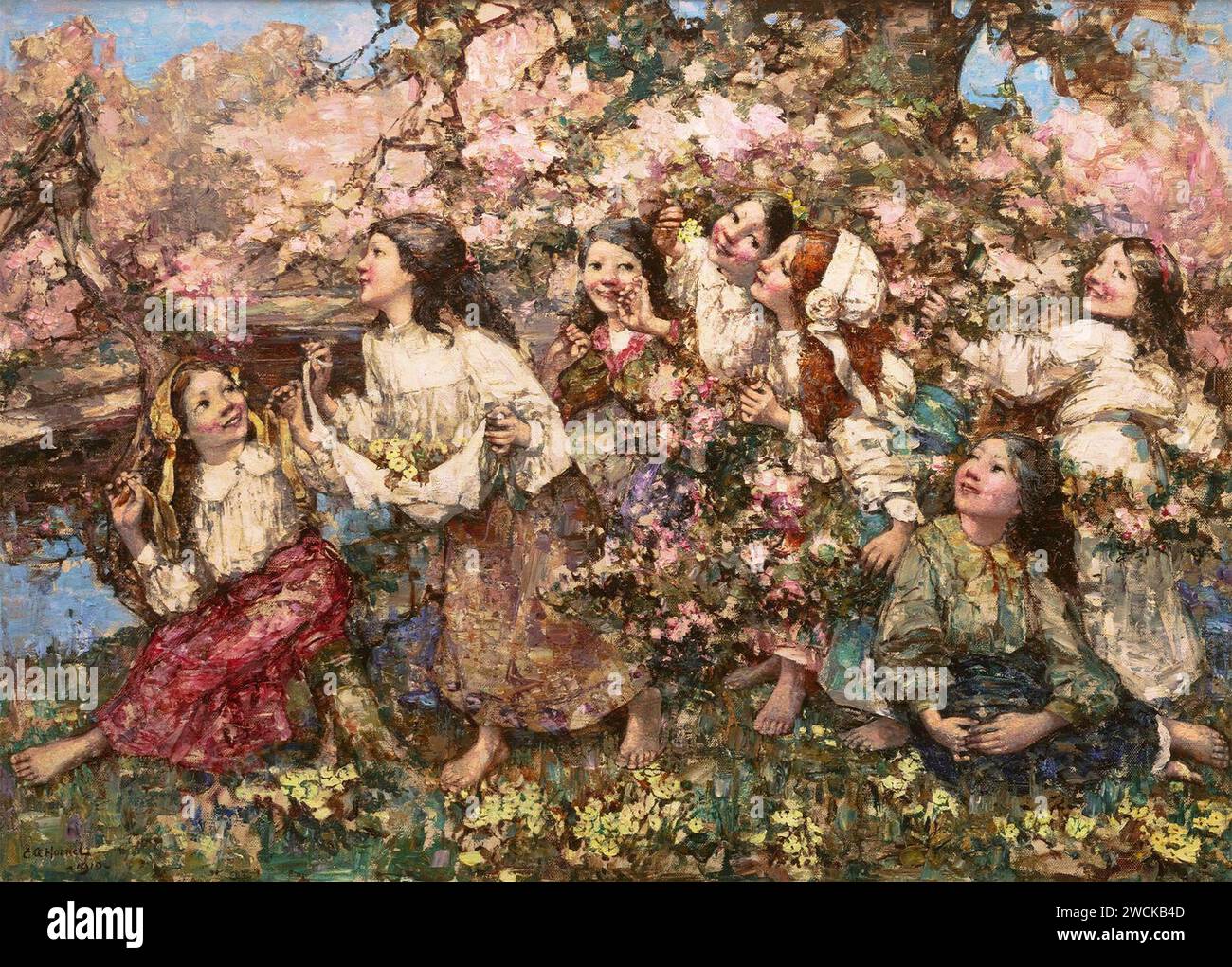 A Spring Roundelay by Edward Atkinson Hornel Stock Photo - Alamy
