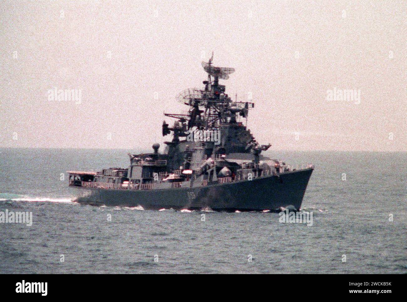 A starboard bow view of the Indian destroyer INS Ranjit (D-35) taking ...