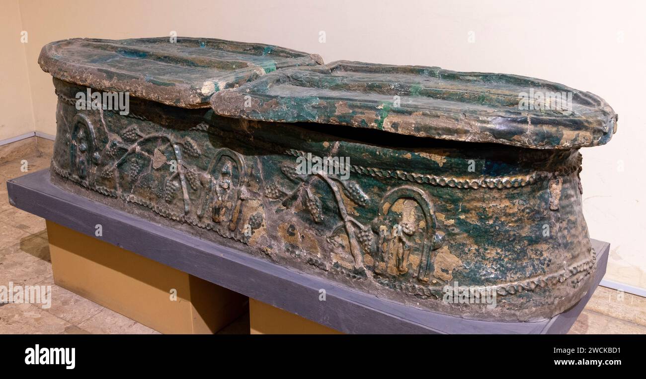 green glazed earthenware sarcophagus, 2nd century BCE, Parthian period ...