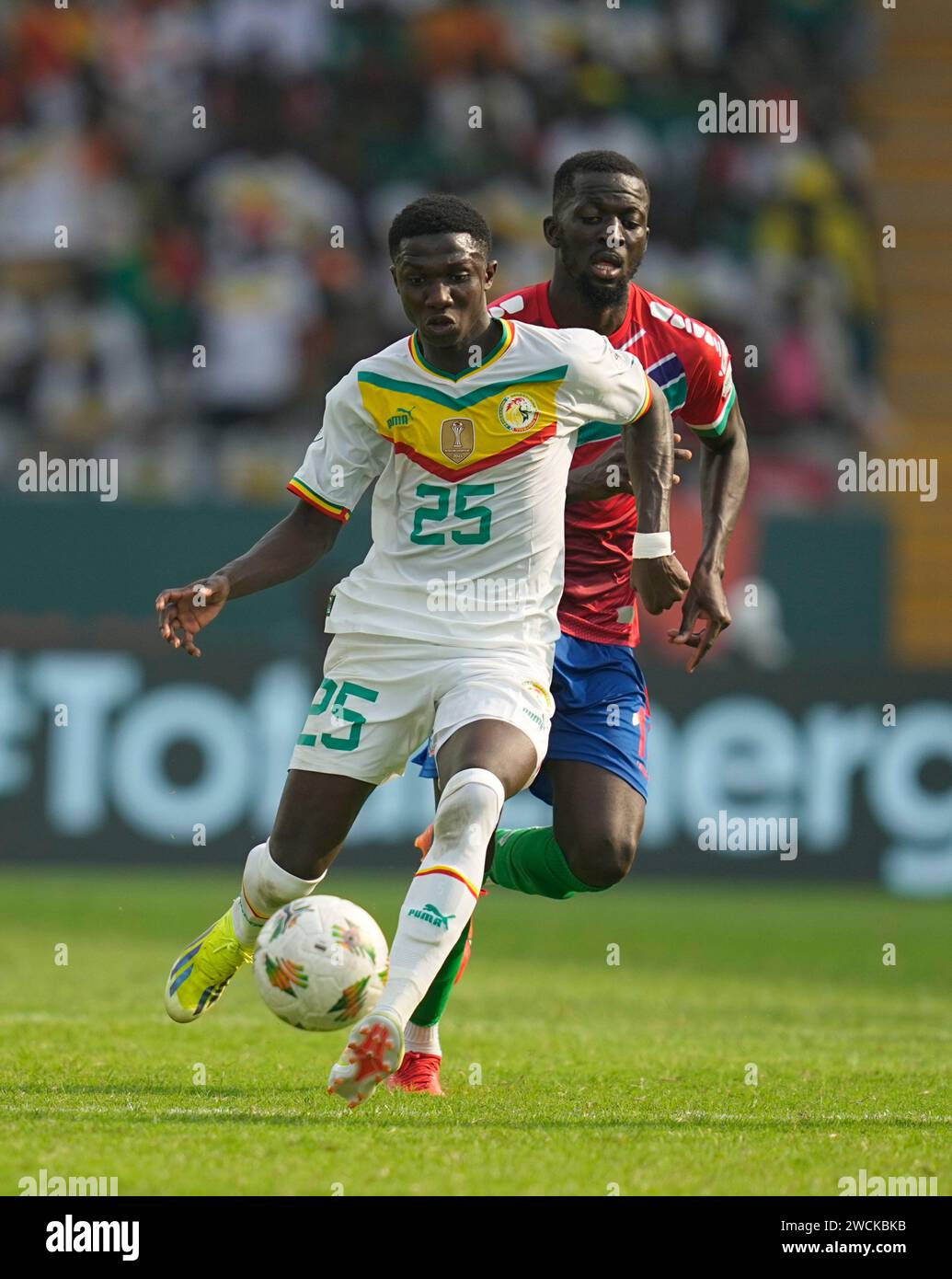 January 15 2024: Lamine Camara (Senegal) controls the ball during a ...