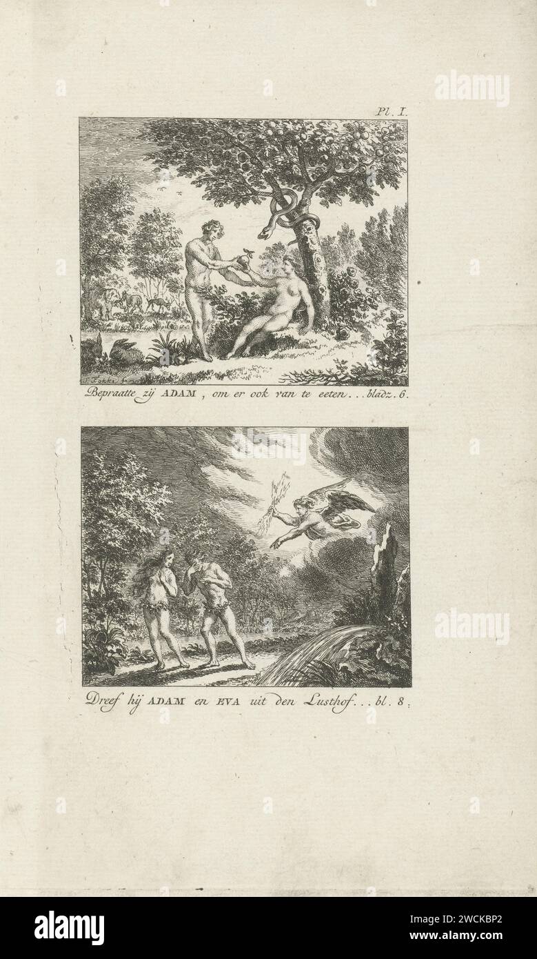 Fall, and expulsion from paradise, Simon Fokke, 1722 - 1784 print ...