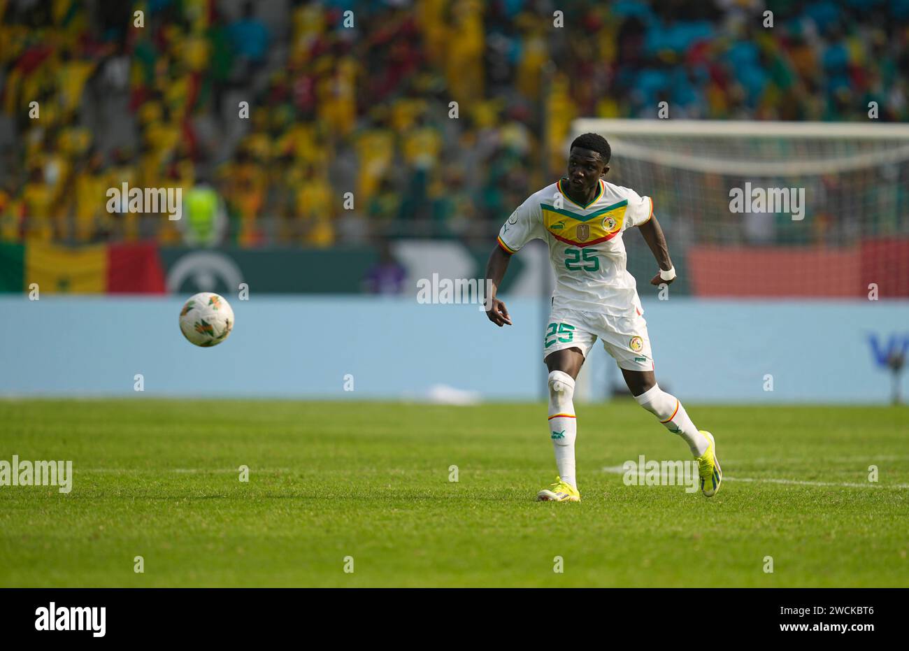 January 15 2024: Lamine Camara (Senegal) controls the ball during a ...