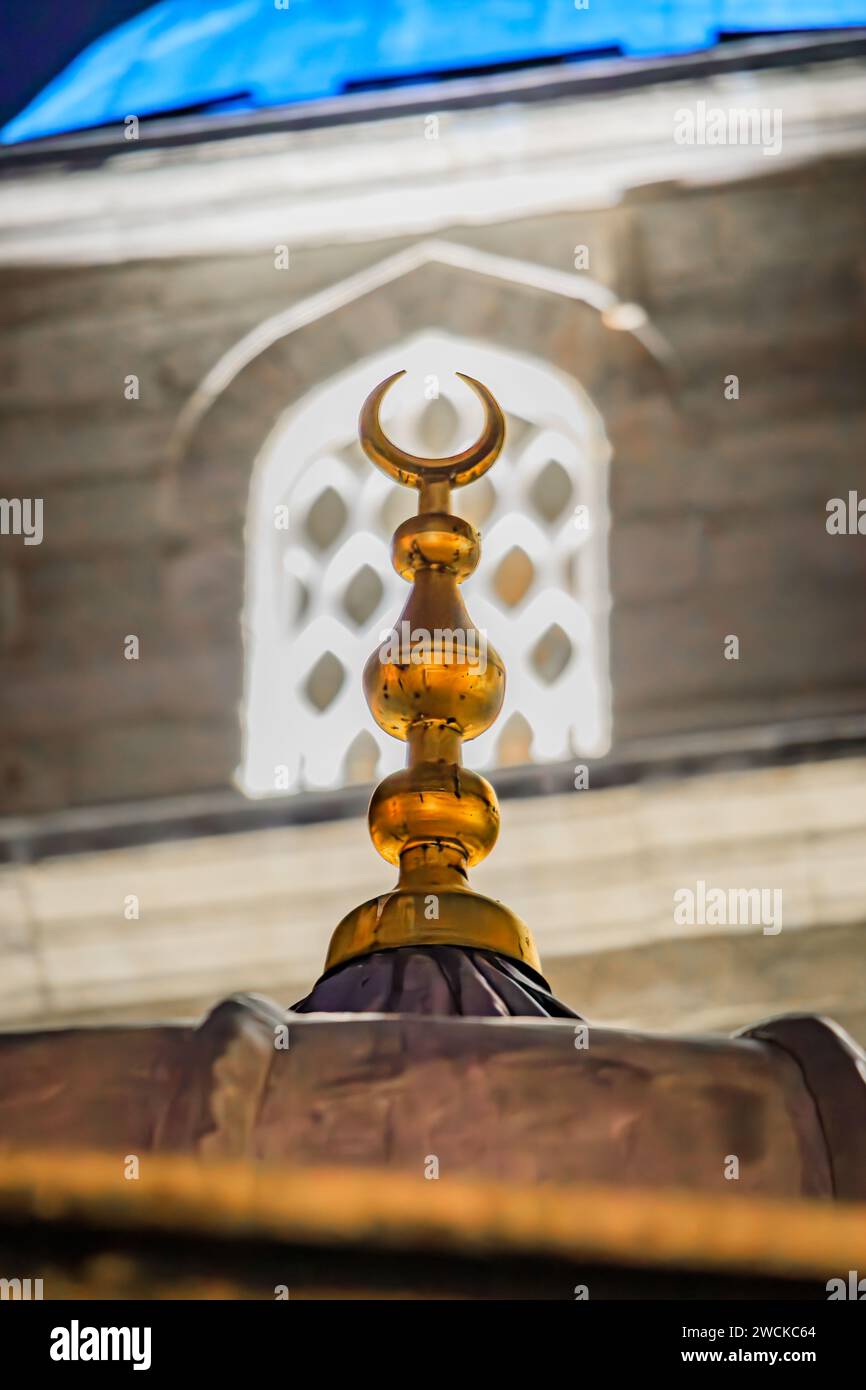 Crescent moon symbol atop a dome of the Yeni Cami or New Mosque ...