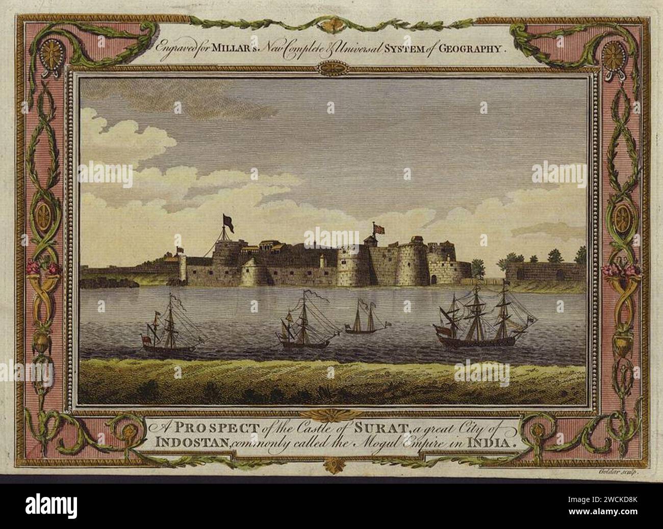 A view of the fort from about 1780, with modern hand coloring Stock ...