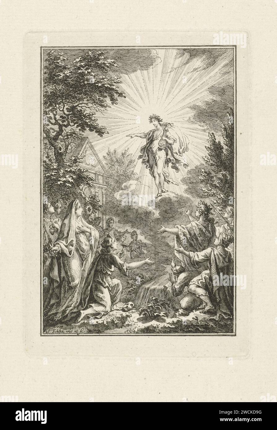Apollo appears on the Muzen, Simon Fokke, 1722 - 1784 print The radiant ...