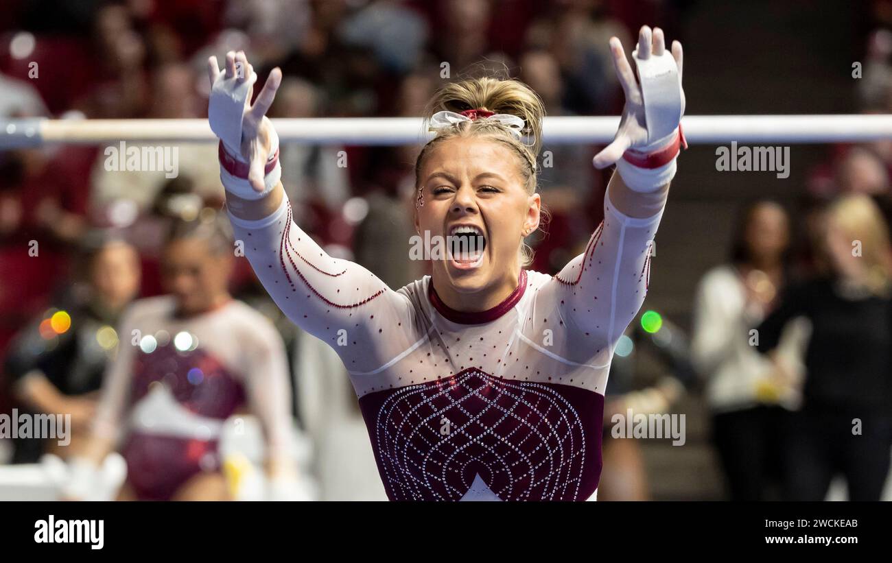 Alabama gymnast Mati Waligora during an NCAA gymnastics meet against ...