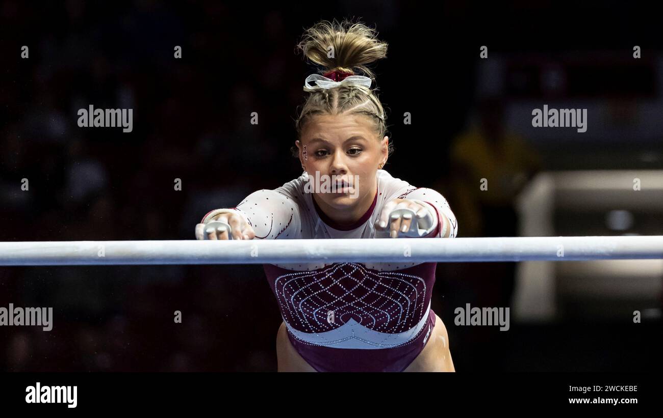 Alabama gymnast Mati Waligora during an NCAA gymnastics meet against ...