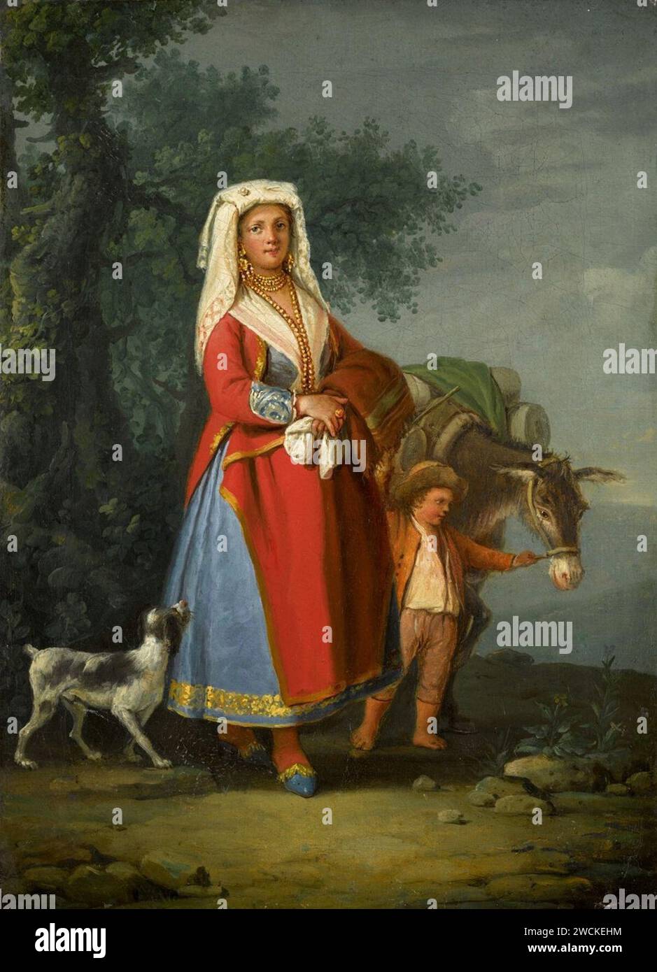 A YOUNG GIRL IN TRADITIONAL NEAPOLITAN DRESS IN A LANDSCAPE, TOGETHER ...