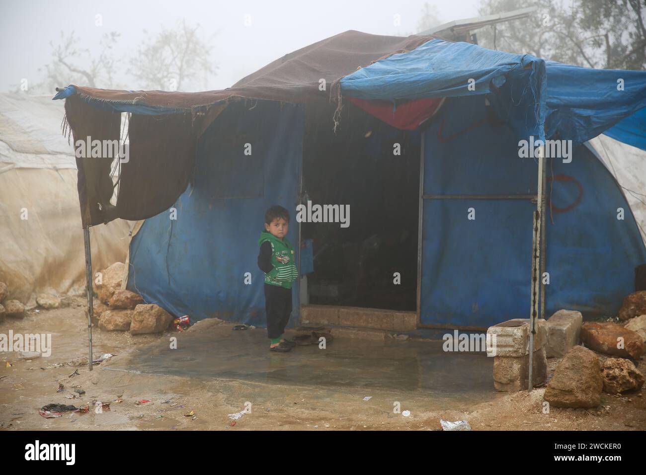January 16, 2024: Harem, Idlib, Syria.16 January 2024. Children amid ...