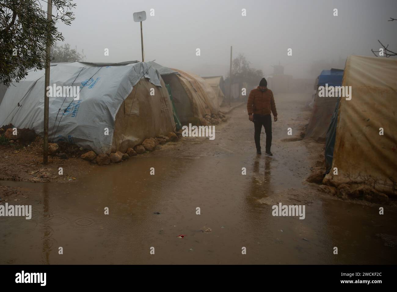 January 16, 2024: Harem, Idlib, Syria.16 January 2024. Children amid ...