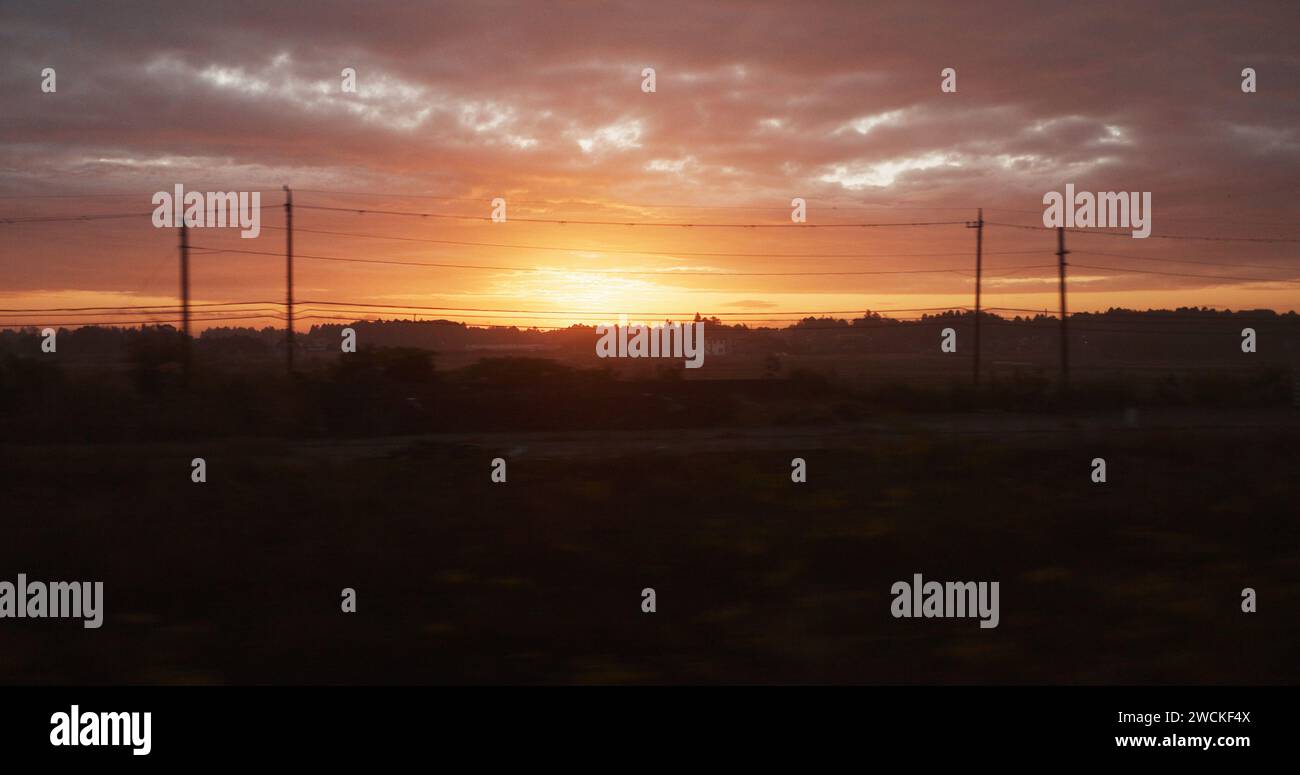 Sunset, nature and environment, silhouette of landscape with scenic ...