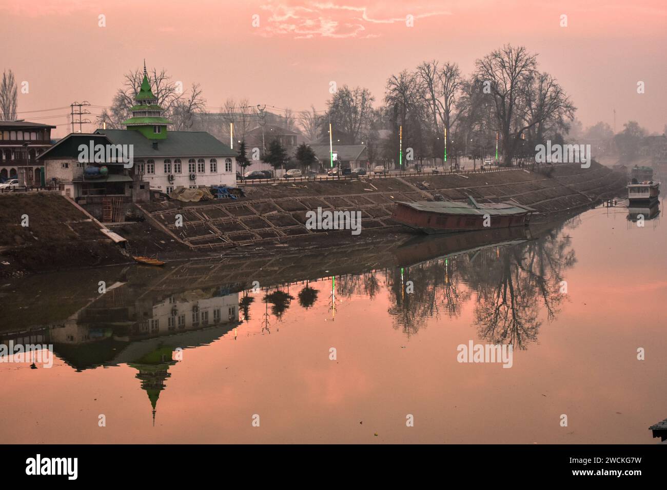 General view of Jhelum river at sunset during a dry weather condition ...