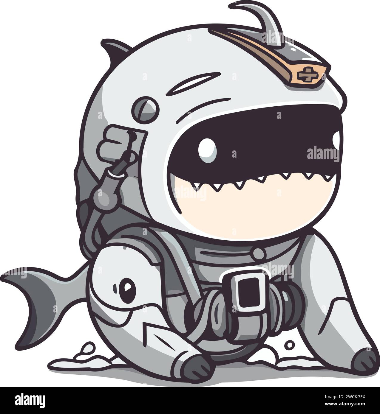 Astronaut with shark isolated on a white background. Vector ...