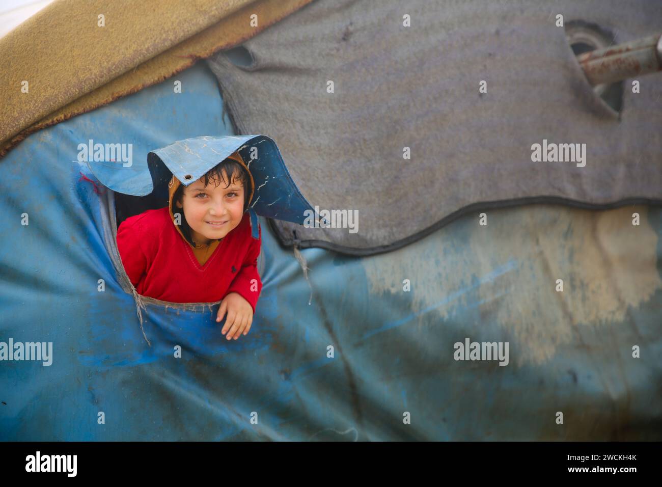 January 16, 2024: Harem, Idlib, Syria.16 January 2024. Children amid ...