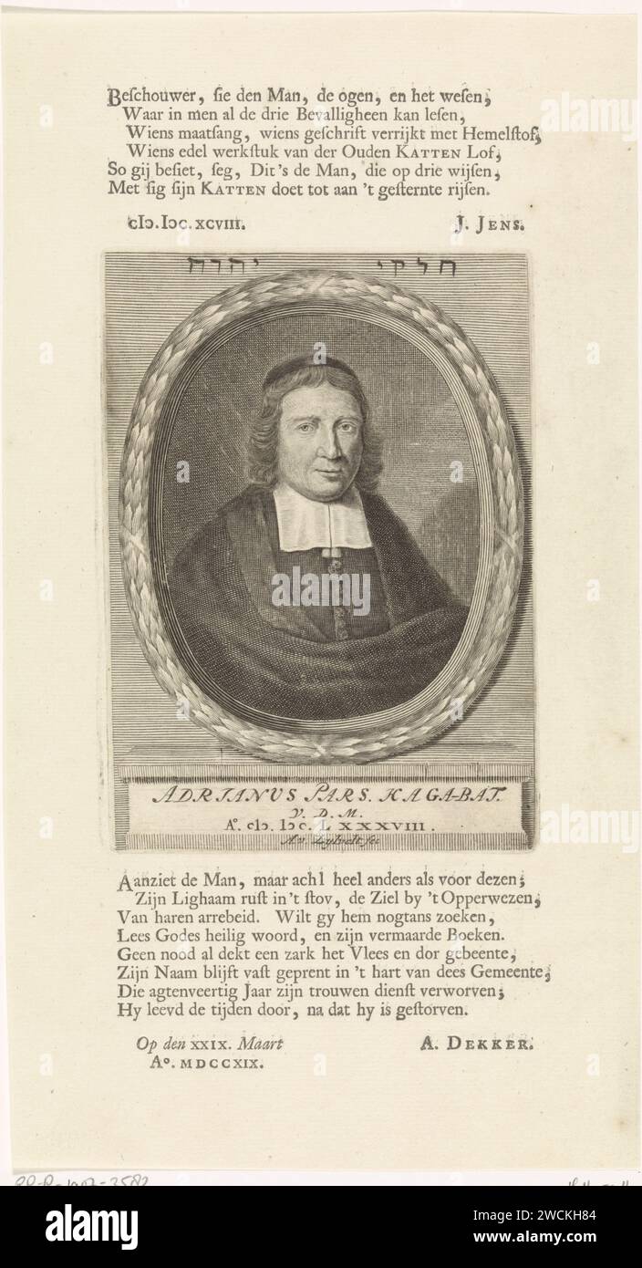 Portrait of Adriaan Pars, Anthony van Zijlvelt, 1719 print Portrait of ...