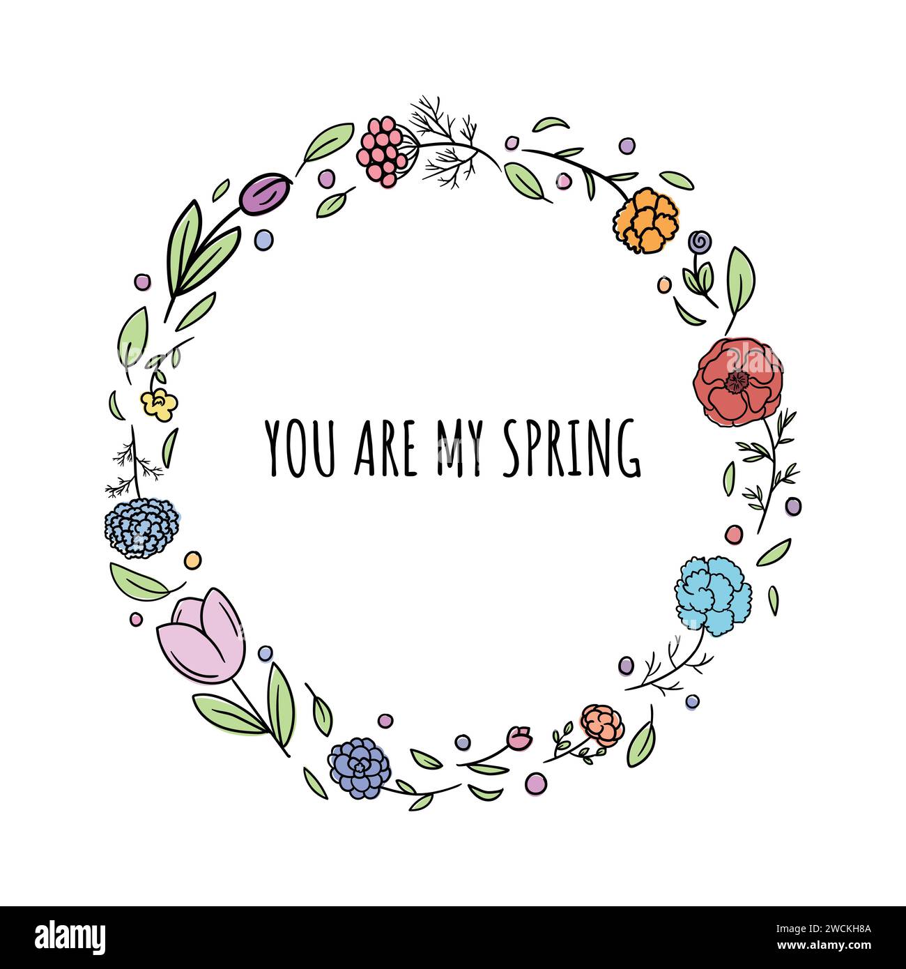 Greeting Card with Round Floral Ornament Frame and Text You Are My ...
