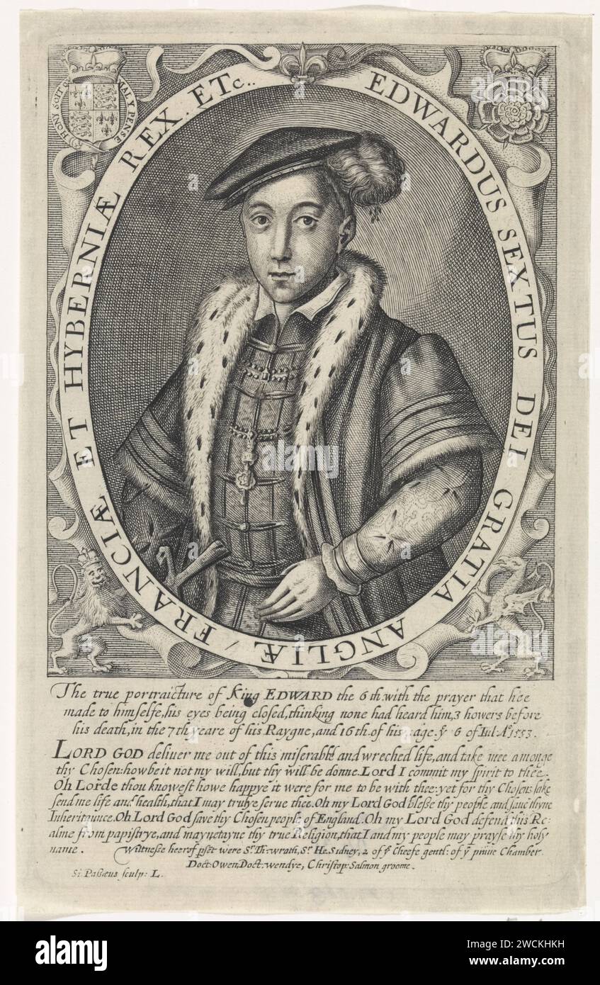 Portrait of Edward VI, King of England, Simon van de Passe, 1618 print ...