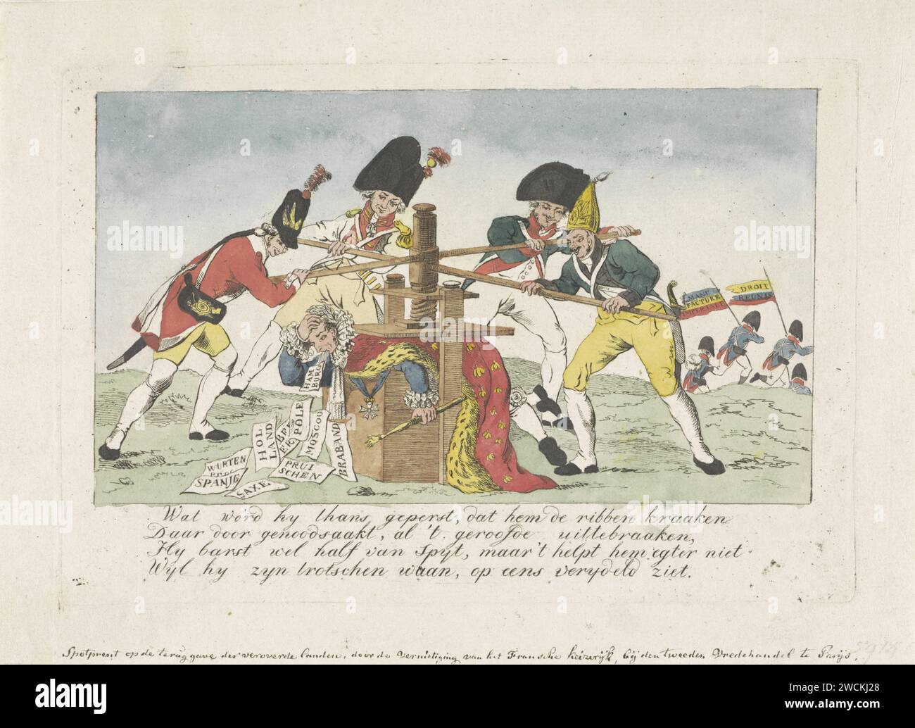 Napoleon in de pers, 1813, anonymous, 1813 print Cartoon on the fall of ...