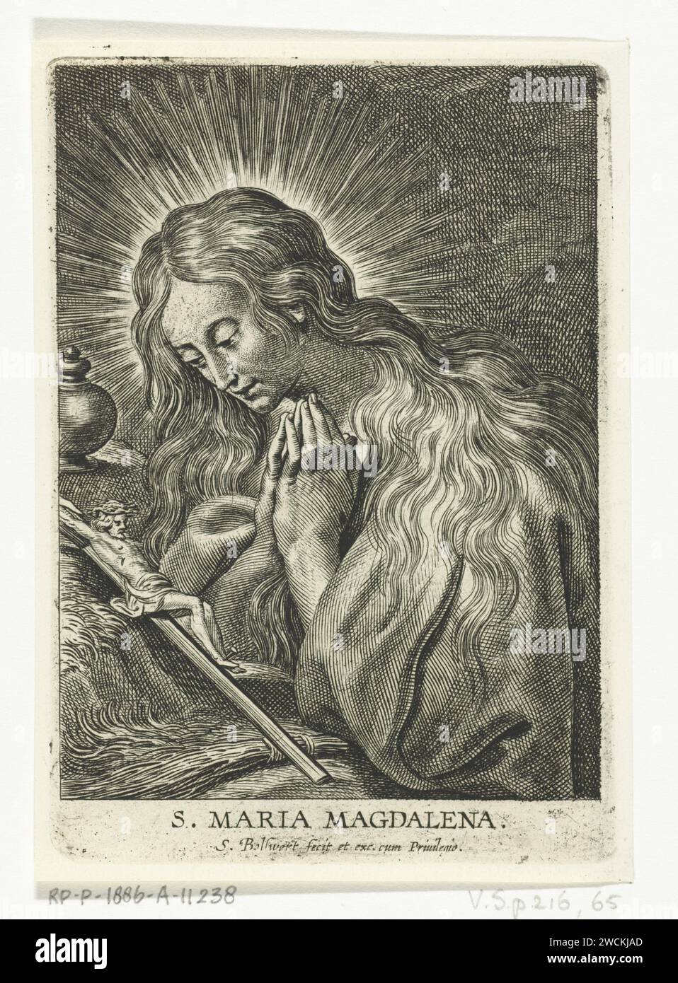 Maria Magdalena pridt kneeling for Crucifix, Schelte Adamsz. Bolswert ...