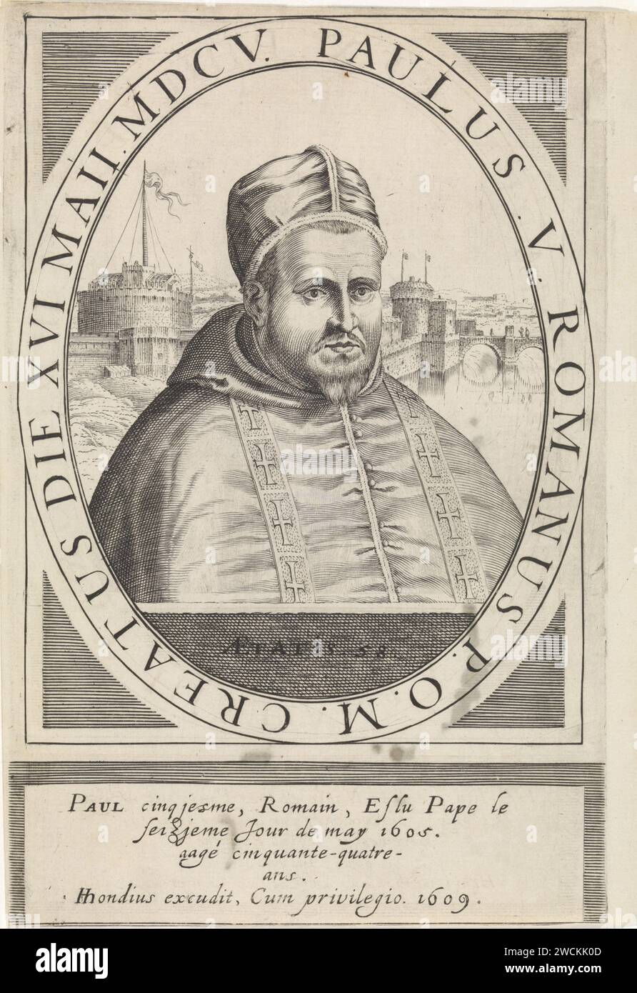 Portrait of Pope Paulus V, Hendrick Hondius (I), 1608 print Bust to the ...