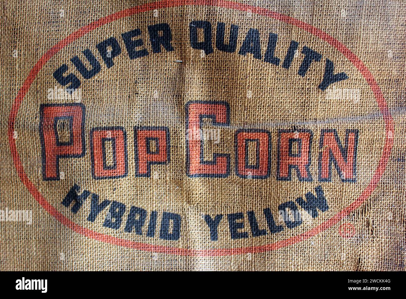 A closeup shot of a vintage popcorn bag with labeled super quality ...