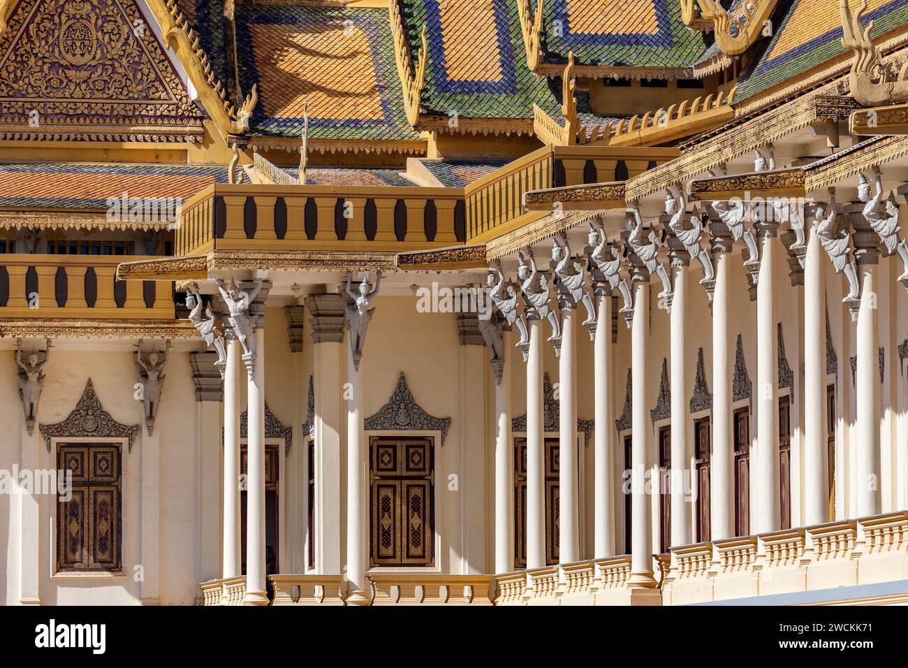 Columns topped by carved kinnaris, in the Throne Hall of the Royal ...