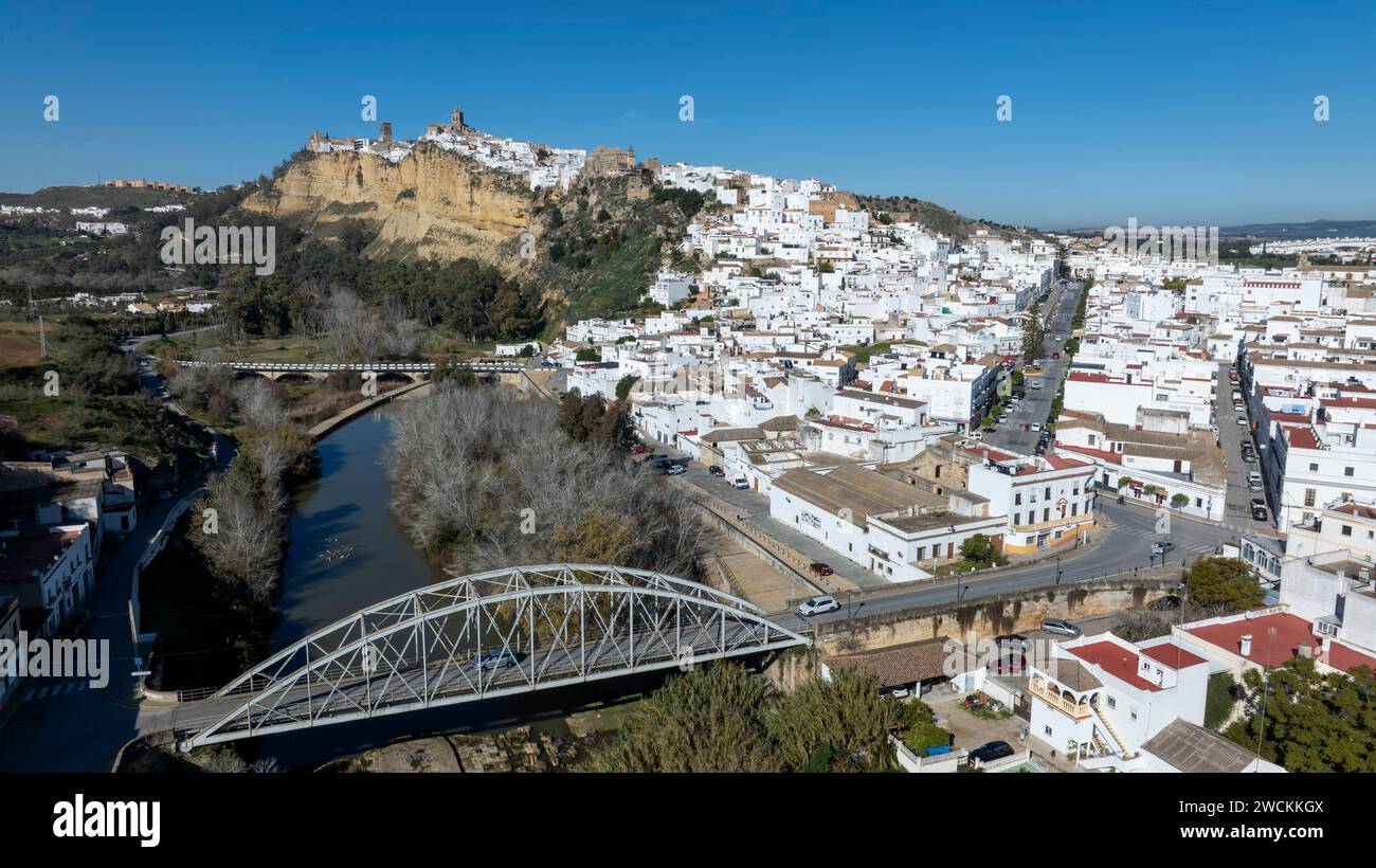 aerial view of the beautiful village of Arcos de la Frontera in the ...