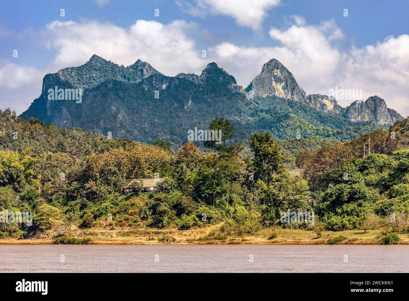 Scenery viewed from the Mekong River, Laos Stock Photo - Alamy