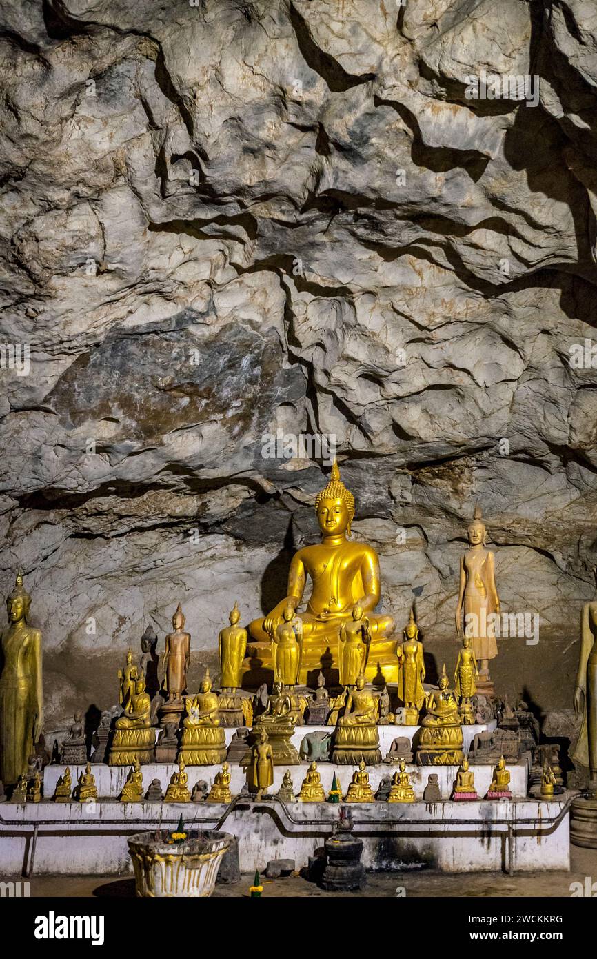 Numerous small statues of Buddha housed in the Pak Ou caves, near Luang ...