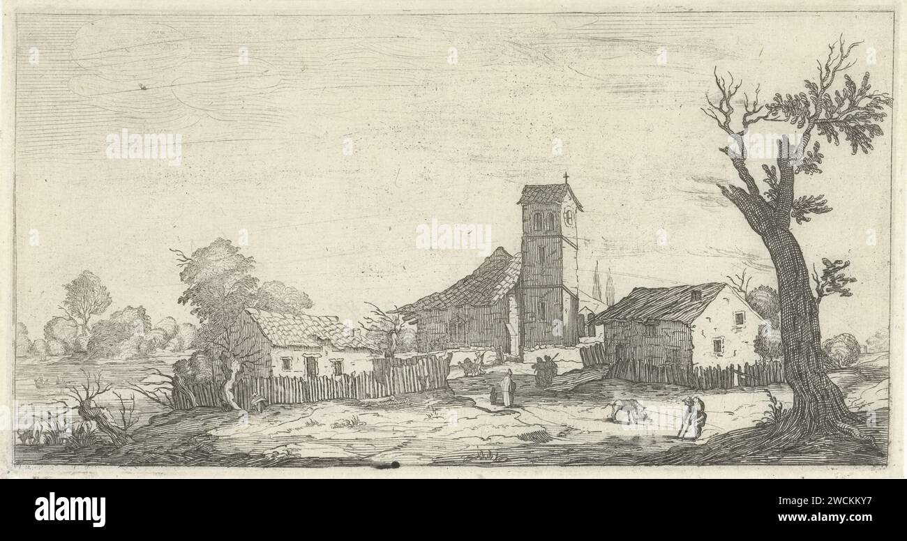 Italian landscape with a village, Lievin Cruyl, 1650 - 1720 print ...