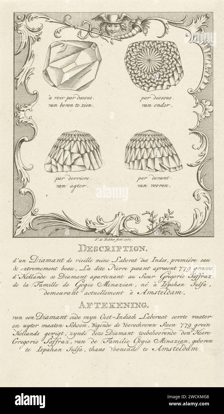 Four views of the Orlov (Orloff) Diamond., Frans de Bakker, 1767 print ...