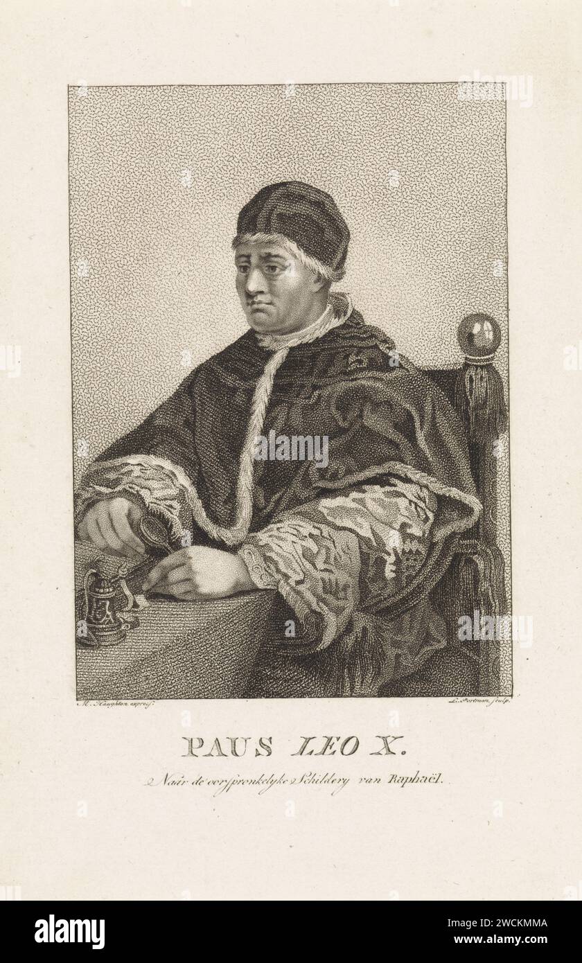 Portret van paus Leo X, Ludwig Gottlieb Portman, after Rafaël, after ...