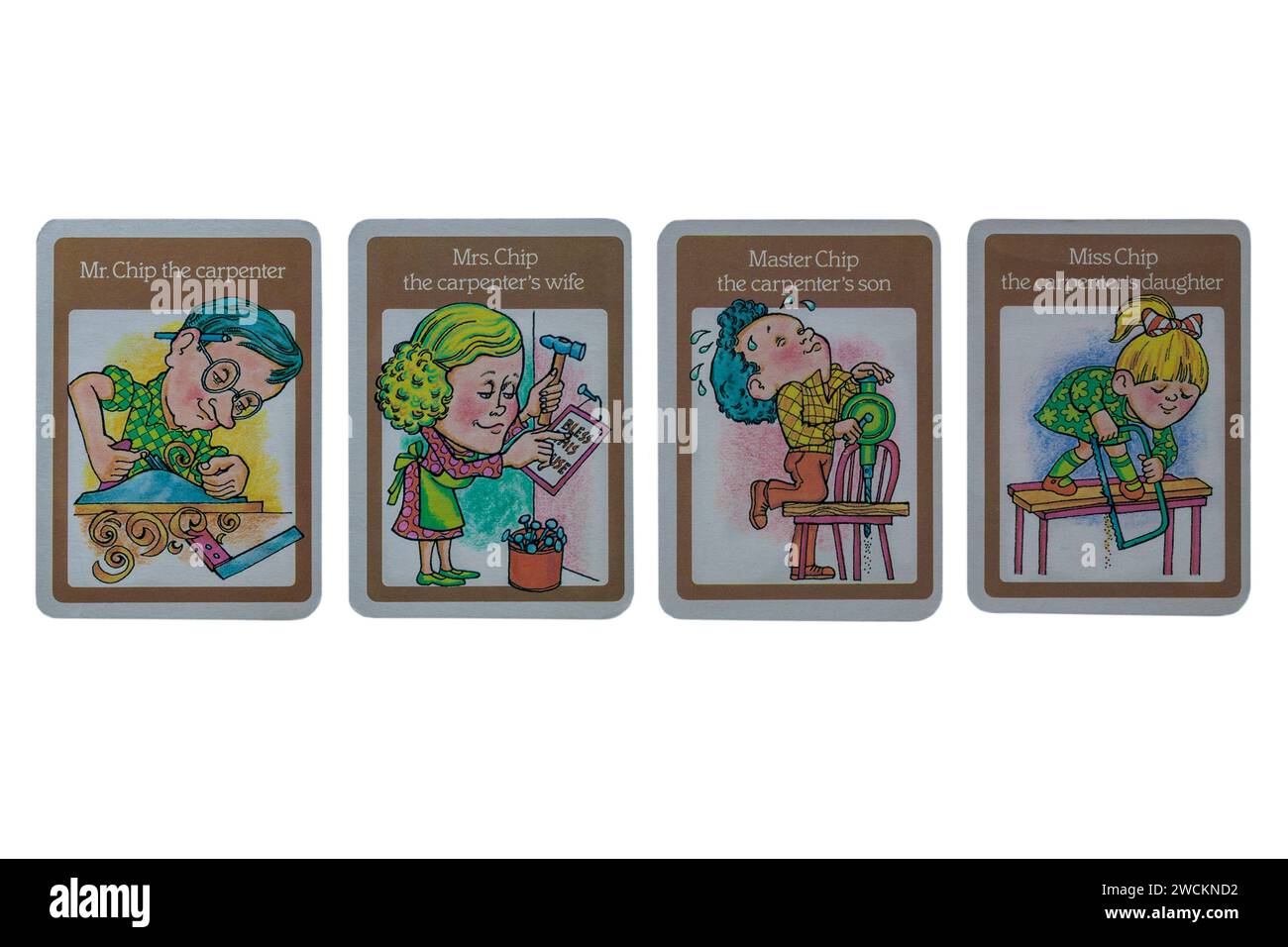 old retro Happy Families playing cards isolated on white background ...