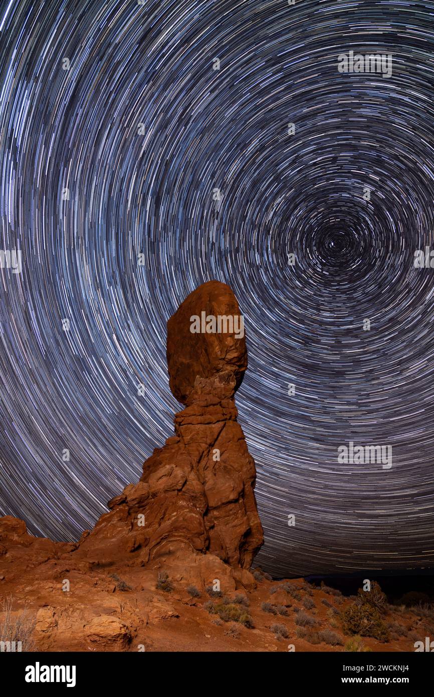 Star trails circling the North Star over Balanced Rock in Arches ...